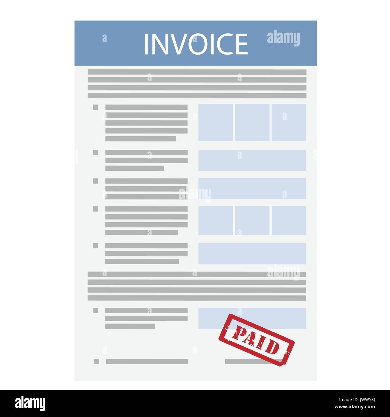 Vector illustration invoice with red stamp paid icon in flat line style ...