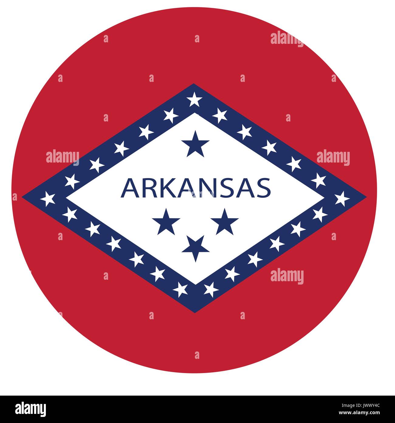 Round Arkansas state flag vector icon isolated on white background. USA ...