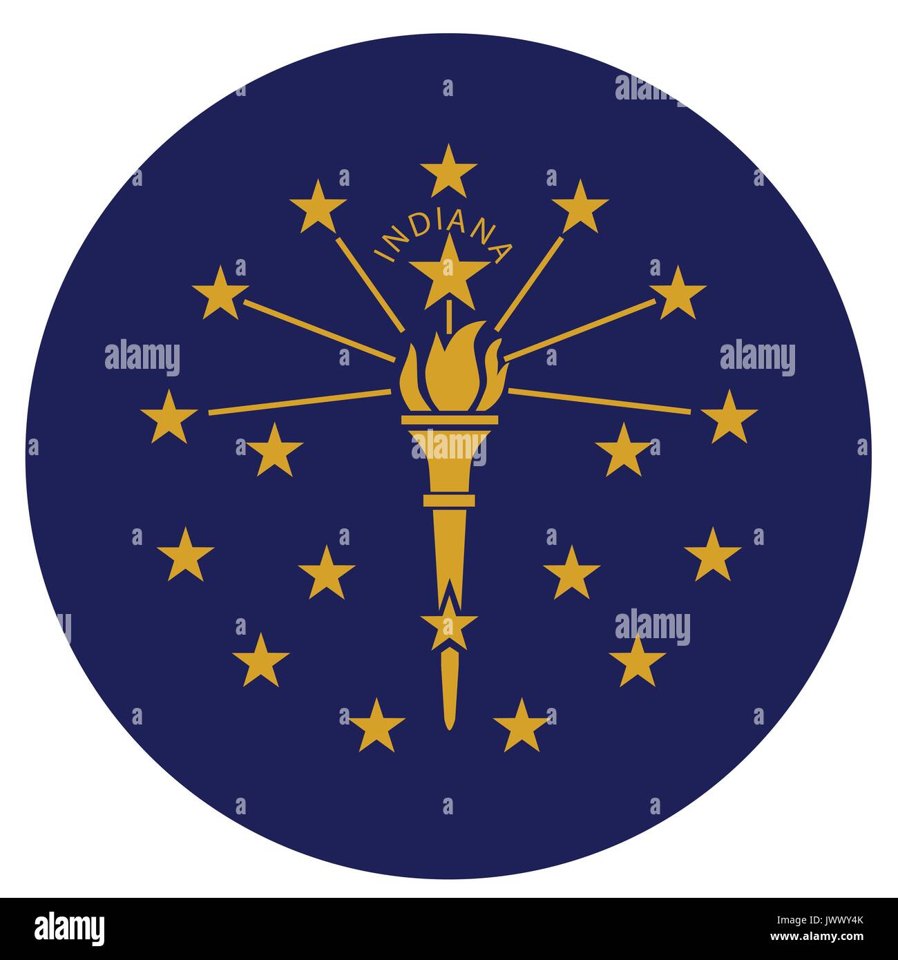 Round Indiana state flag vector icon isolated on white background. USA ...