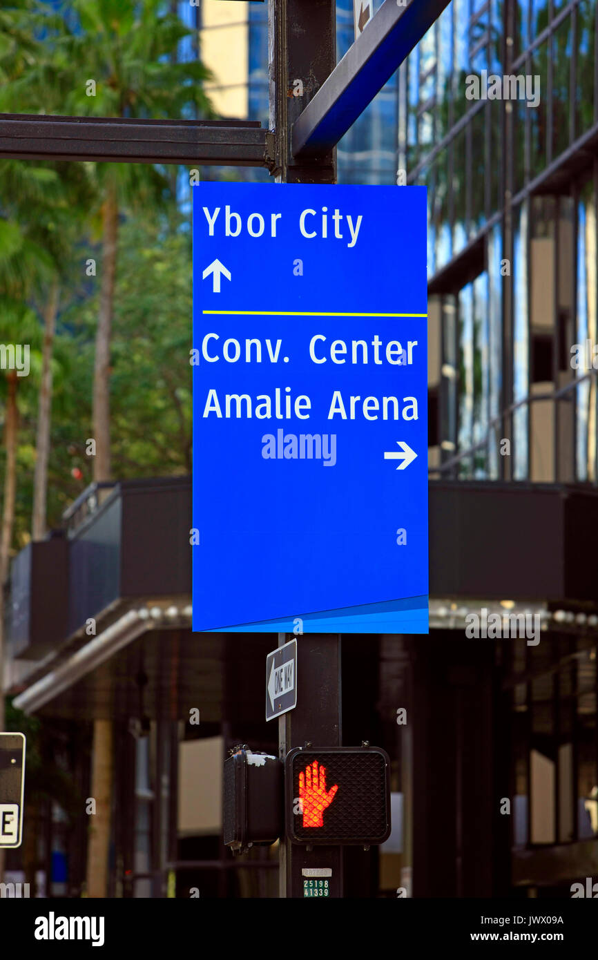Downtown direction sign to Ybor City, Conv. Center and Amalie Arena in ...