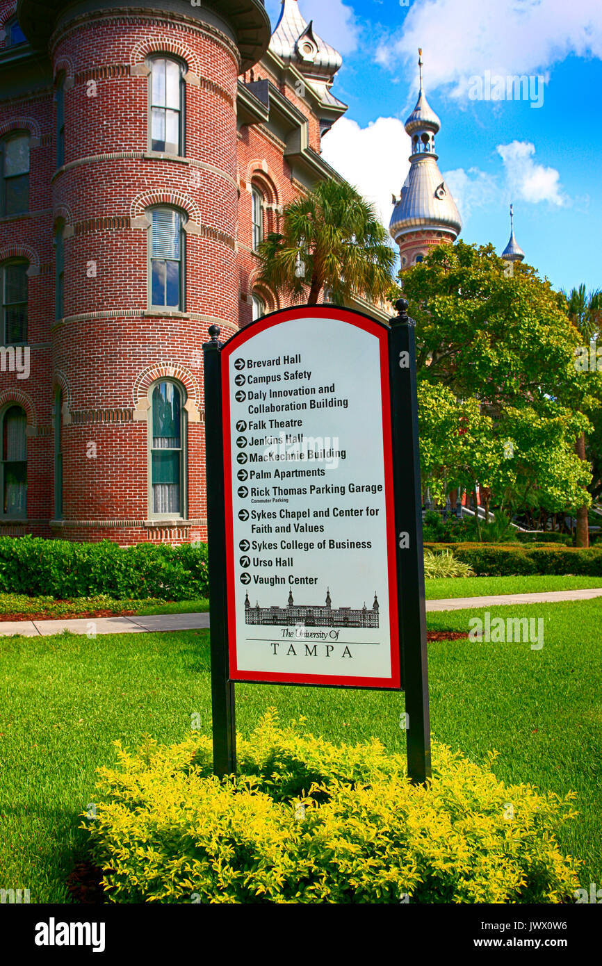 University of Tampa campus buildings direction sign in Tampa FL, USA ...