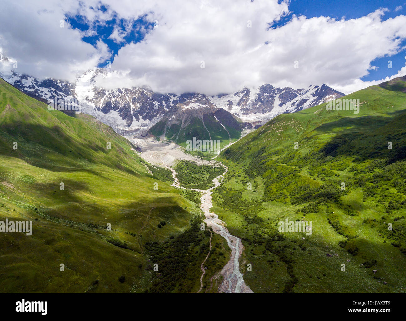 Aerial view of Shkhara Glacier. Upper Svaneti, Georgia. Caucasus Stock ...