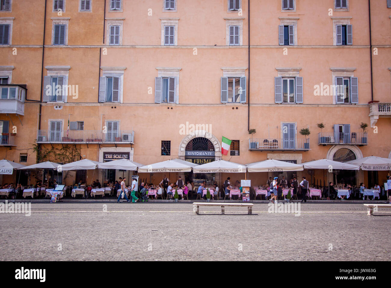 People sitting at a piazza Navona outdoor restaurant cafe, Rome, Lazio ...