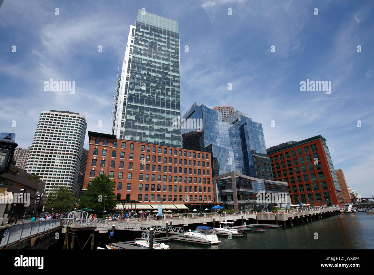 Downtown Boston skyline high rise office waterfront buildings on Fort ...