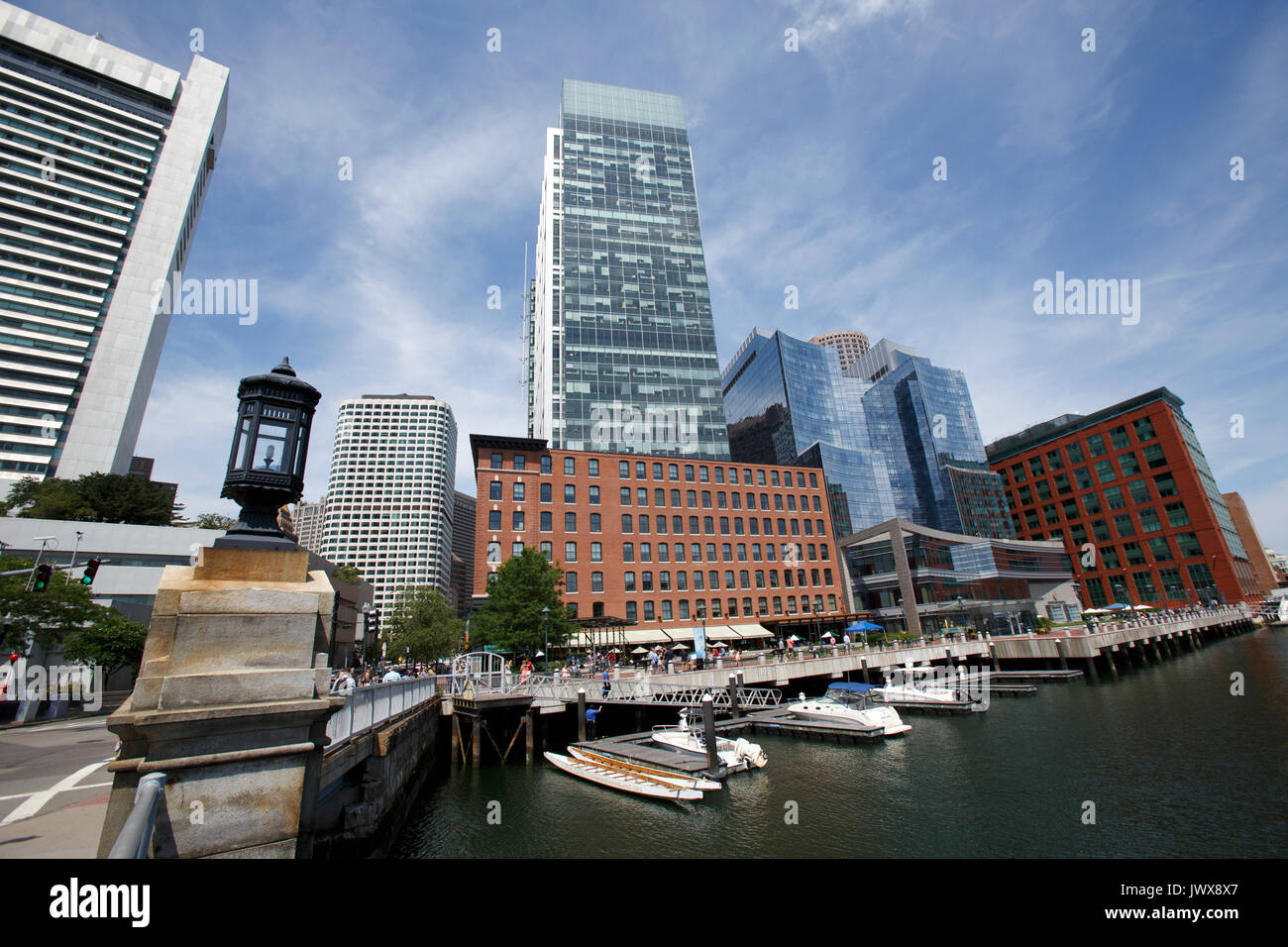 Downtown Boston skyline high rise office waterfront buildings on Fort ...