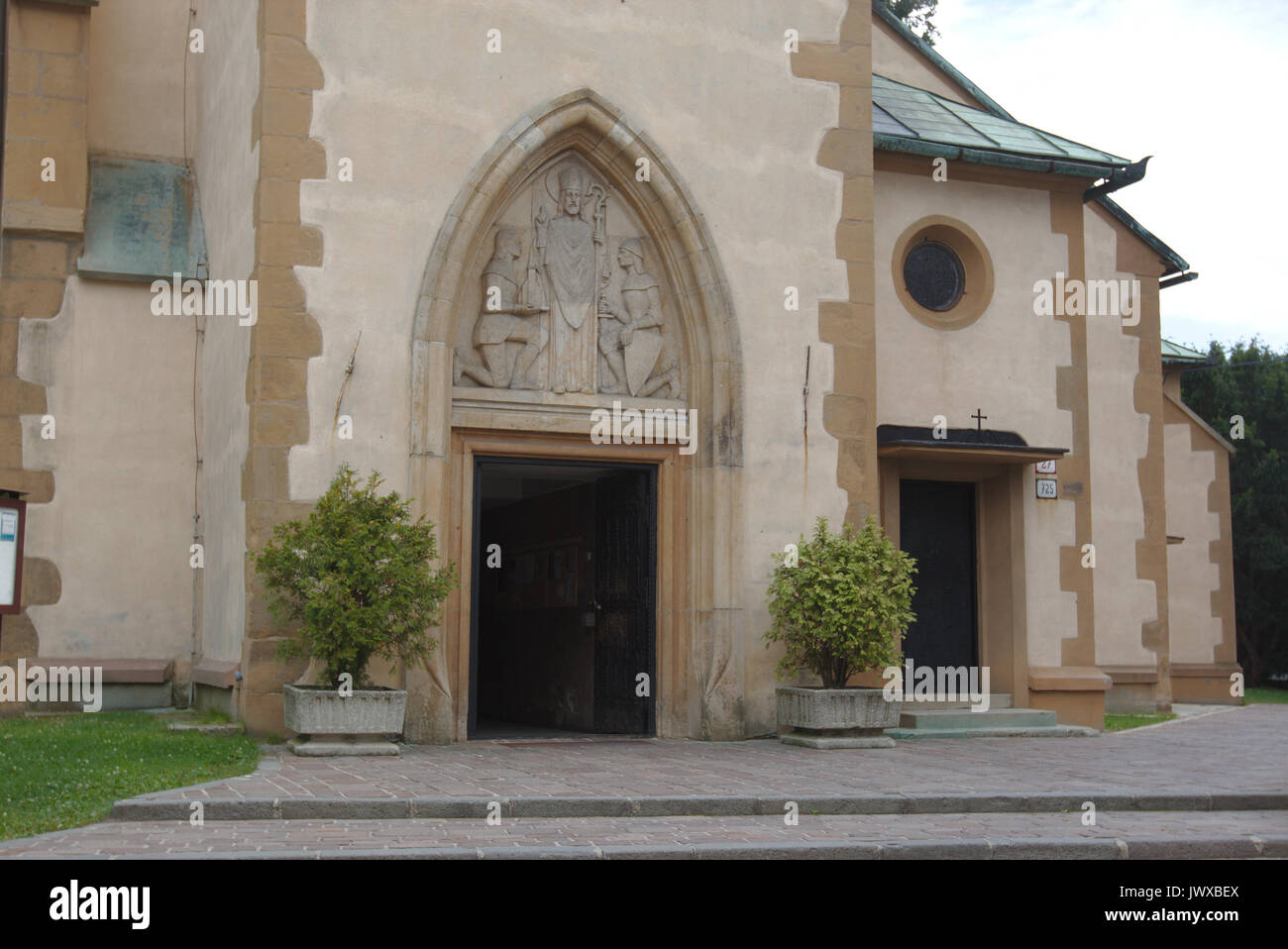 Entrance of the St. Nicolas church in Liptovsky Mikulas Stock Photo - Alamy