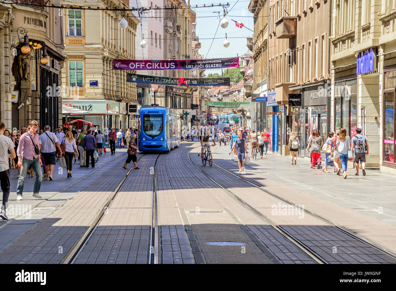 Zagreb streets on a weekday during the daytime in the summer. City of ...