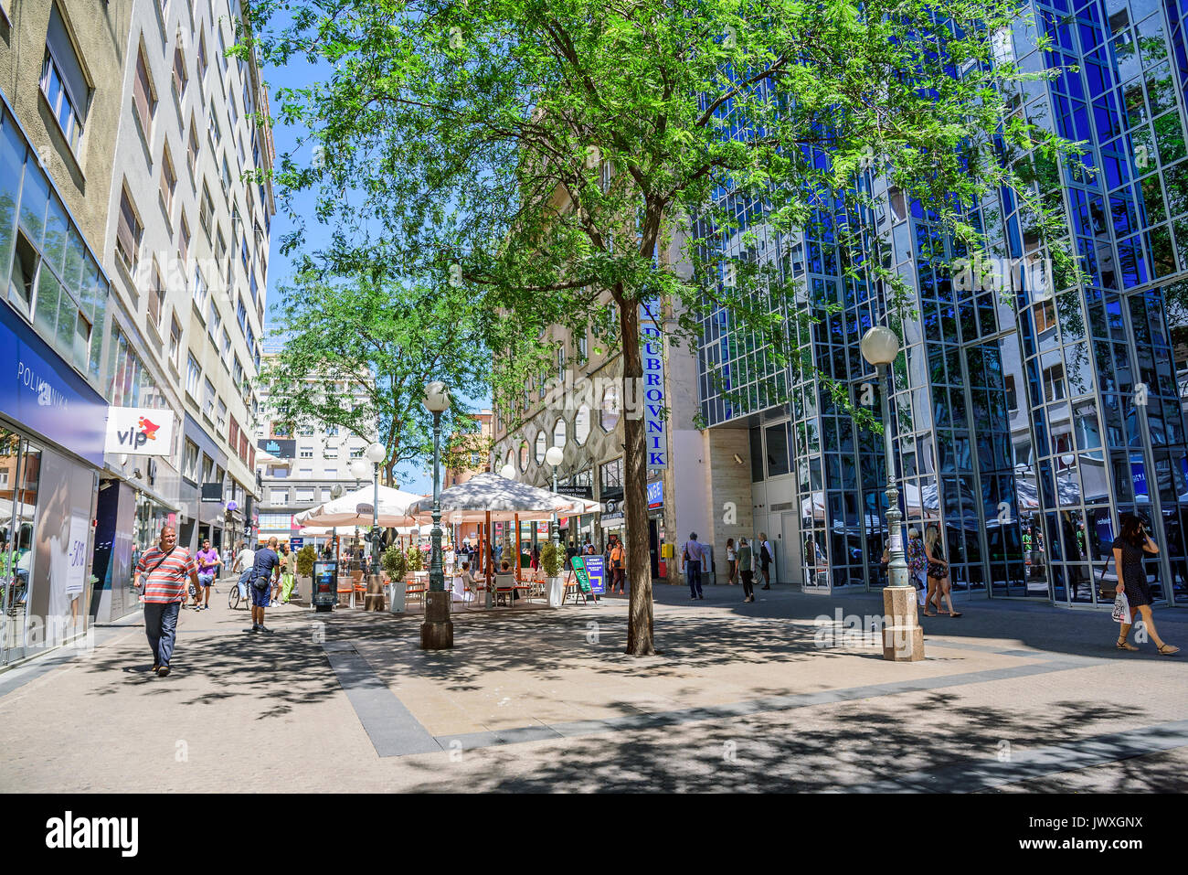 Zagreb streets on a weekday during the daytime in the summer. City of ...