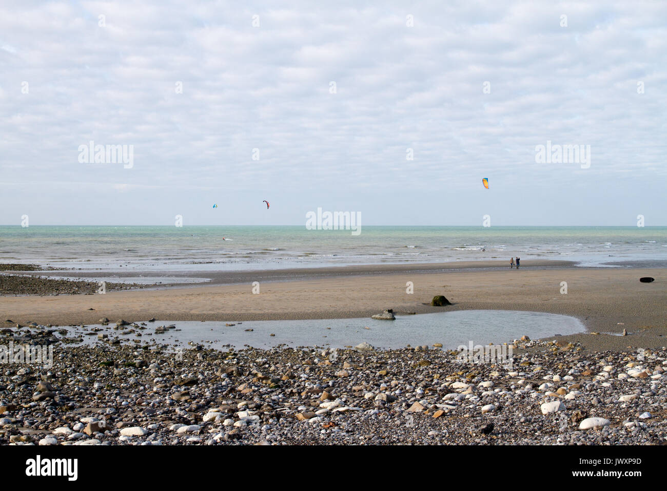 Spring landscape by the ocean on the coast of Normandy, France with ...