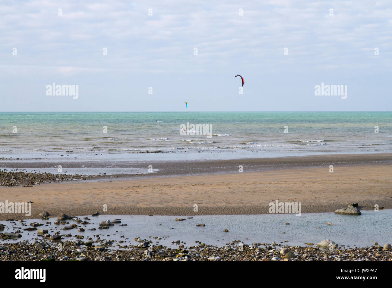 Spring landscape by the ocean on the coast of Normandy, France with ...