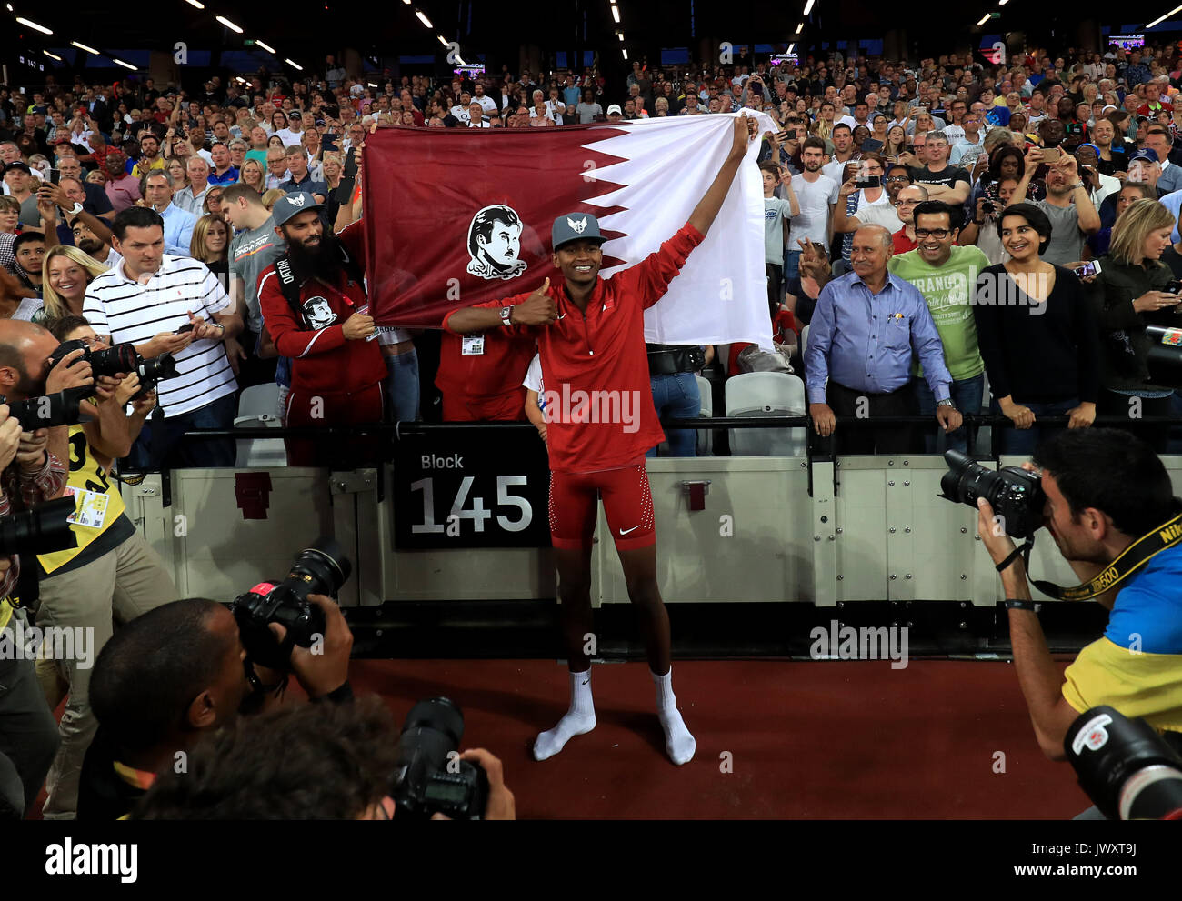 Qatar's Mutaz Essa Barshim celebrates winning the Men's High jump final ...