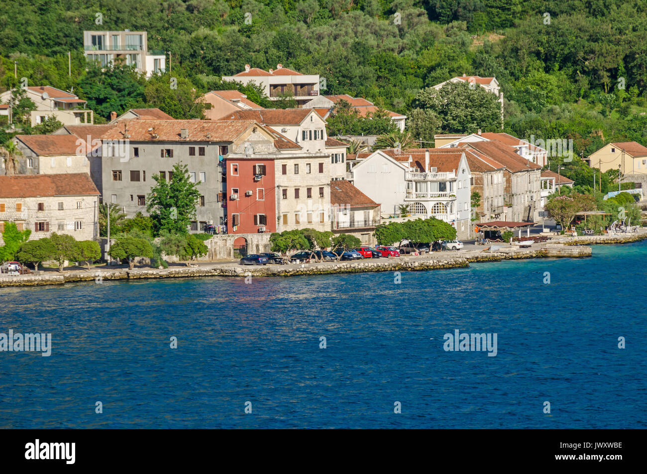 Prcanj - a small town along the Bay of Kotor, Montenegro. A part of the ...