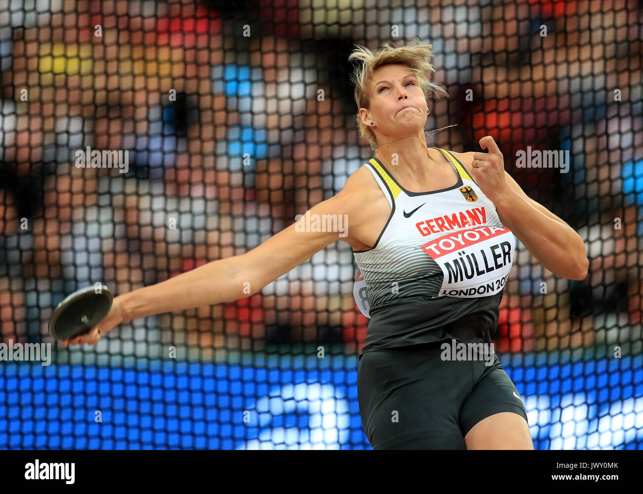 Germany's Nadine Muller competes in the Women's Discus throw final ...