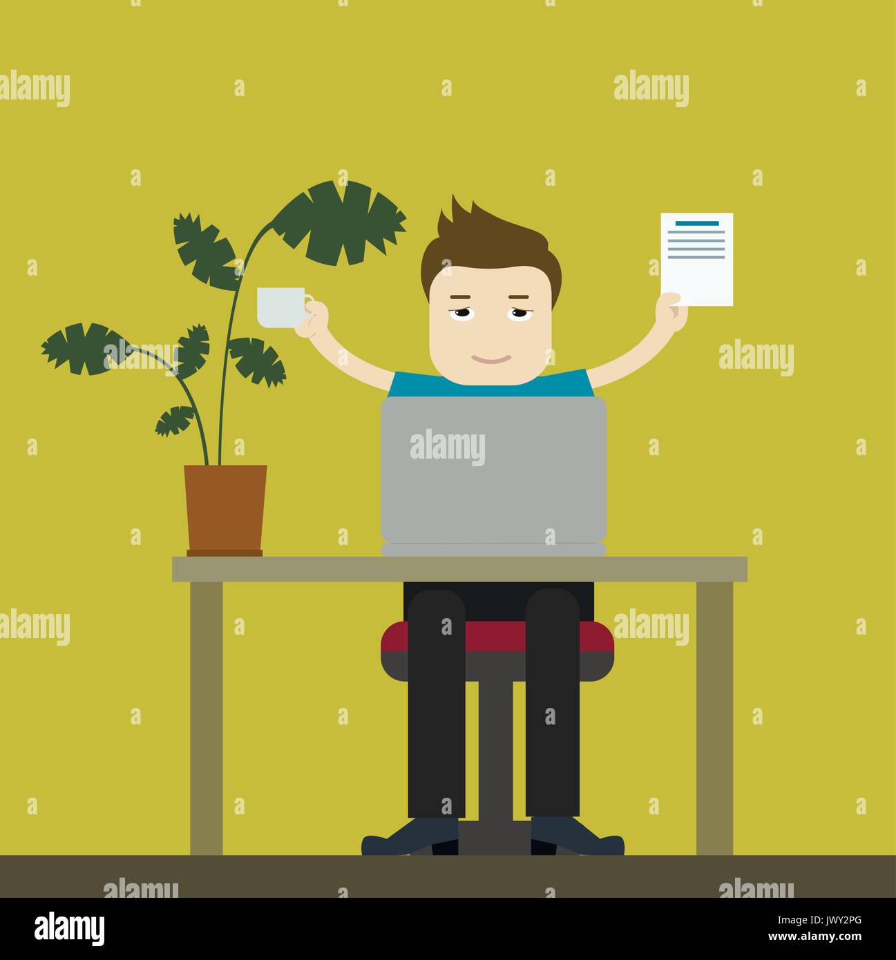 Cartoon illustration man holding laptop hi-res stock photography and ...