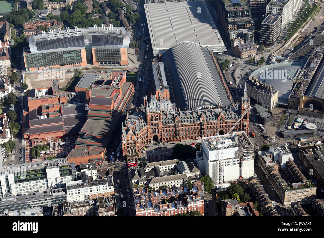 aerial view of the British Library, St Pancras & Francis Crick Building ...