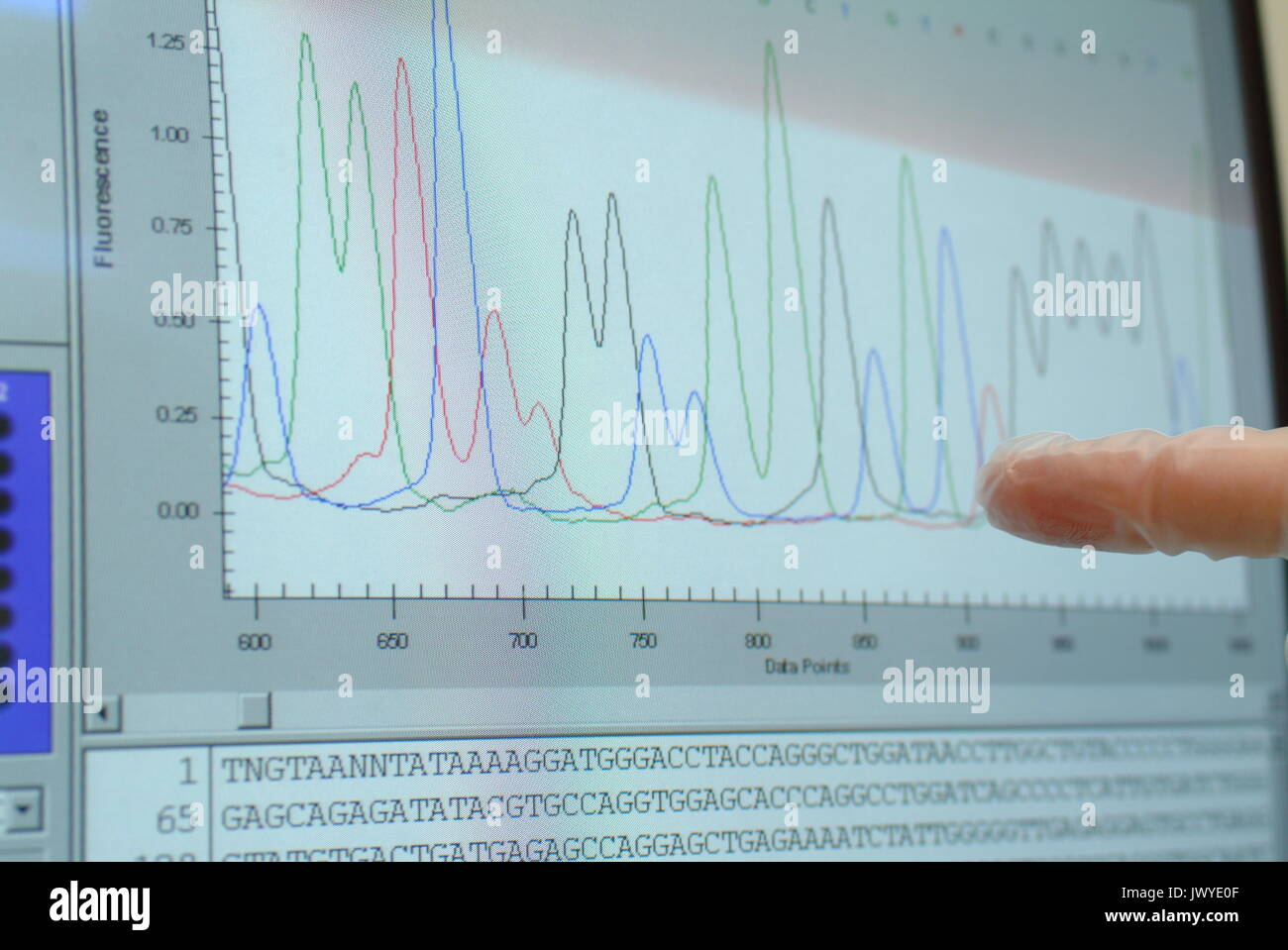 laboratory assistant analyzes of DNA sequence on the computer Stock ...