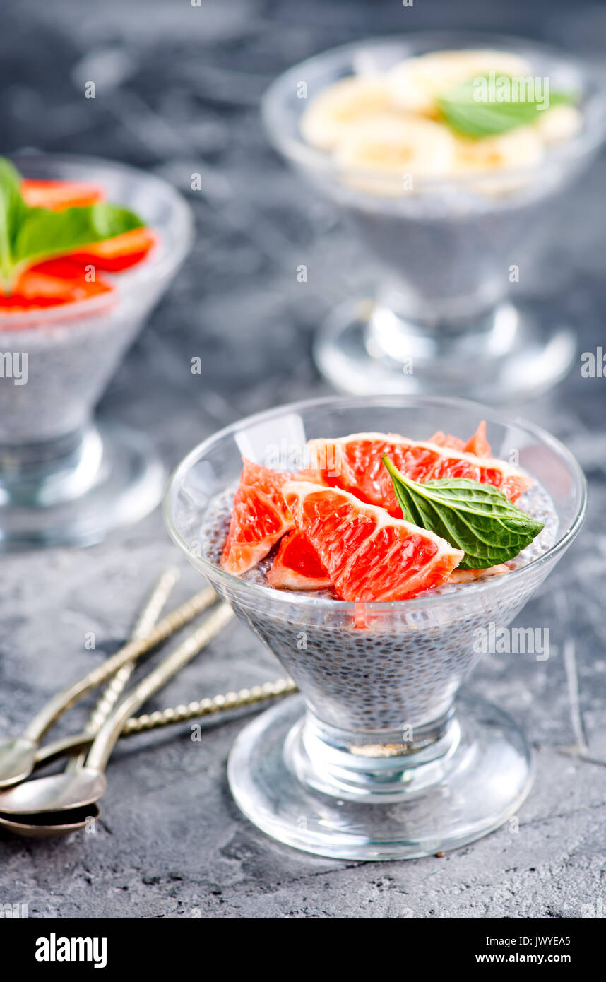 chia pudding with fruit in the glass Stock Photo - Alamy