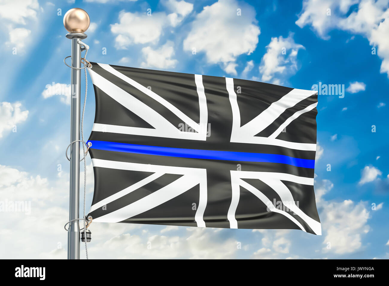 Thin Blue Line. Black Flag of UK with Police Blue Line, 3D rendering ...