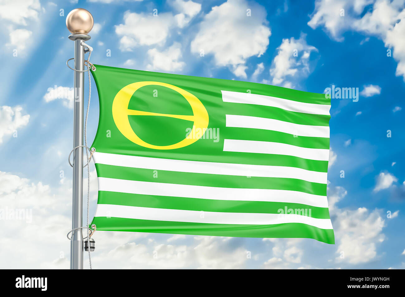 Ecology Flag waving in blue cloudy sky, 3D rendering Stock Photo - Alamy