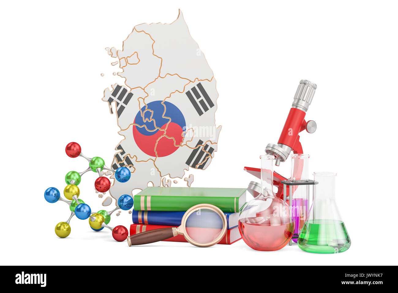 Scientific research in South Korea concept, 3D rendering isolated on ...