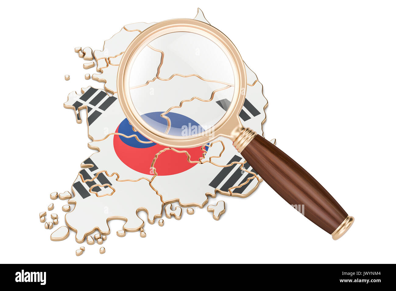 South Korea under magnifying glass, analysis concept, 3D rendering ...