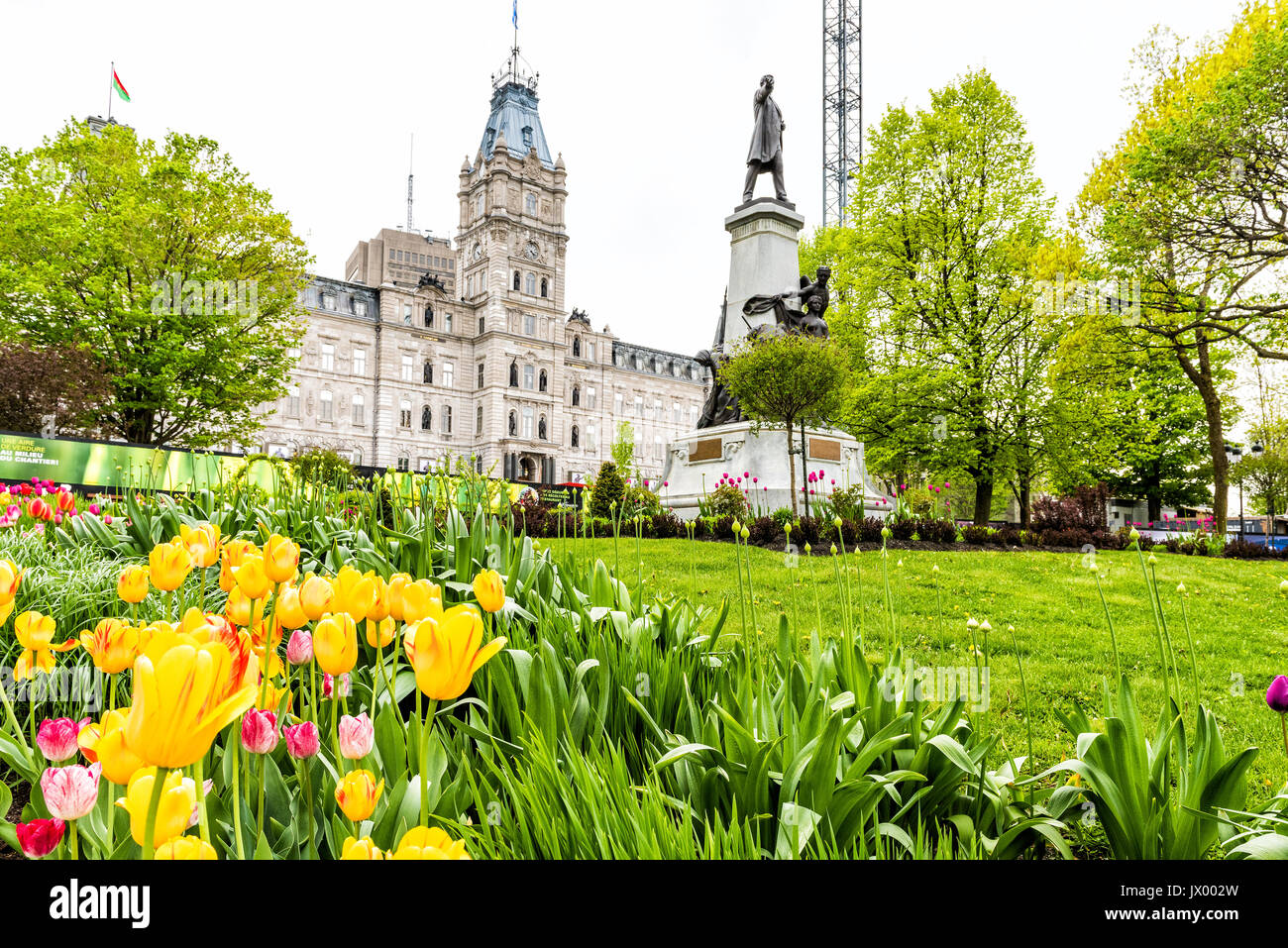 Quebec City, Canada - May 29, 2017: Colorful tulip flowers in summer by ...