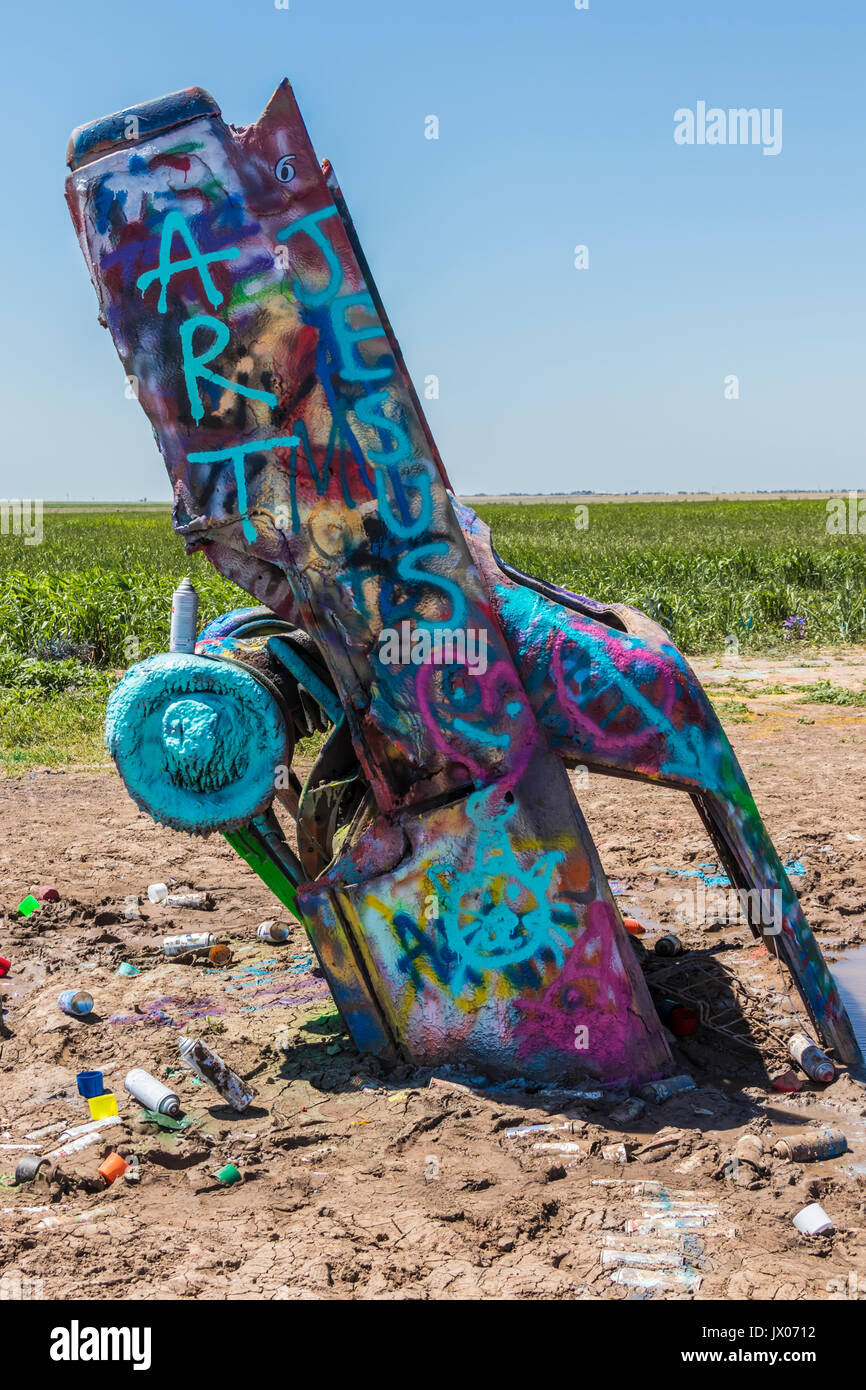 Famous tourist stop at Cadillac Ranch along Interstate 40 at Amarillo ...