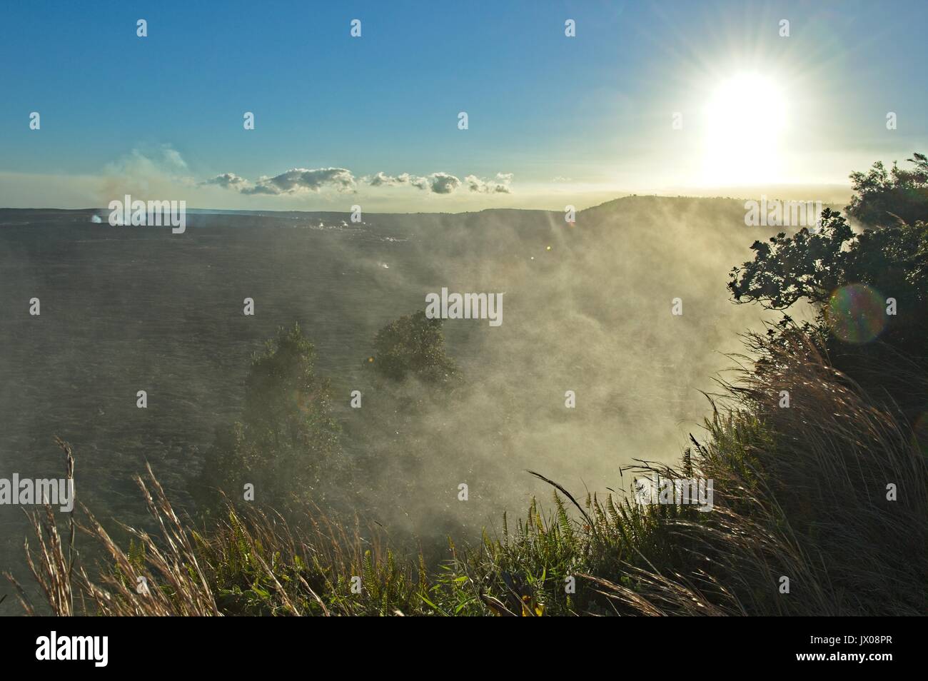 Steam vents, and steaming bluff on the rim of Kilauea Volcano, Volcano ...