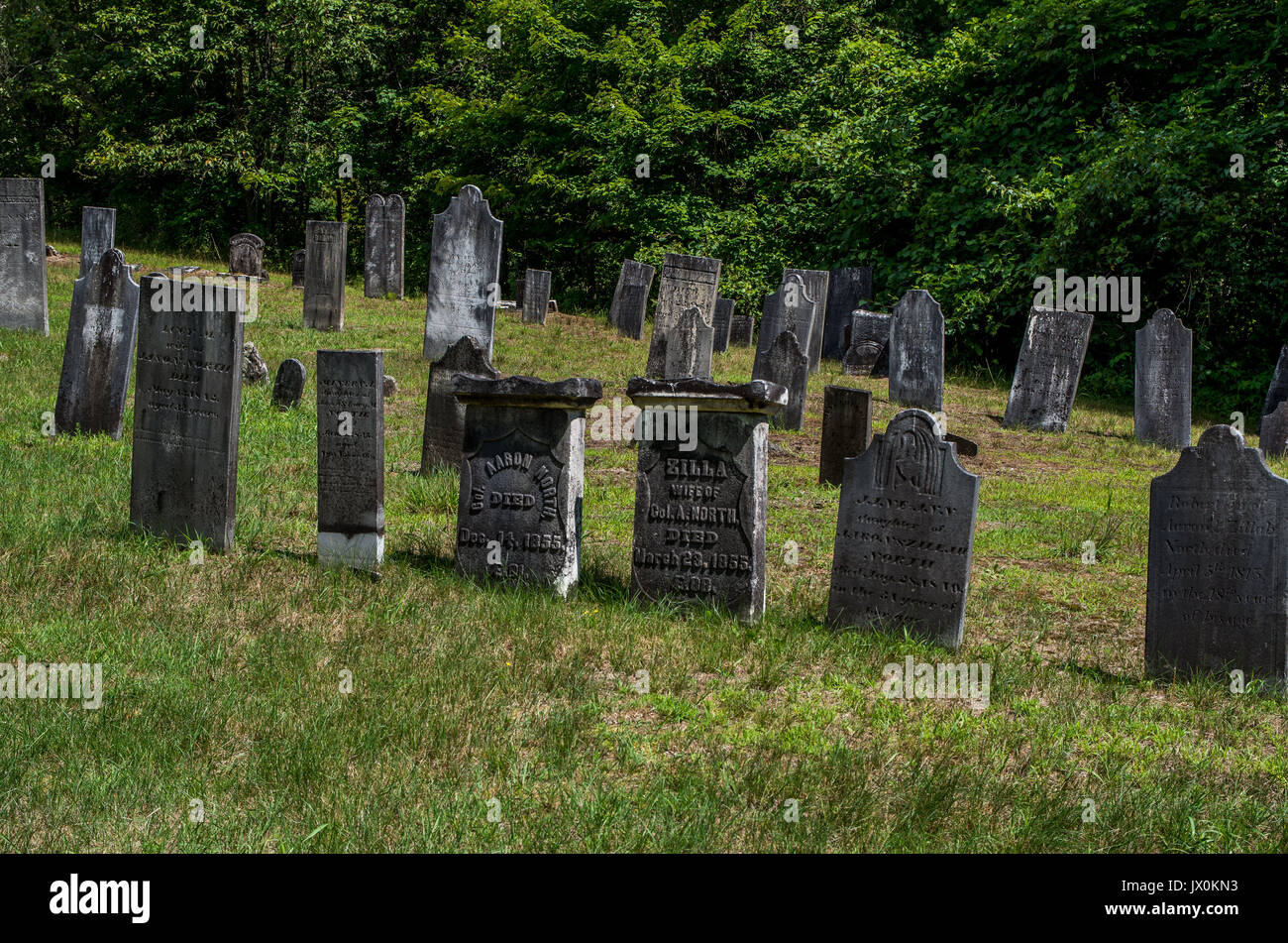 Old forgotten graveyard with gravestones from 1700 and 1800 hundreds in ...