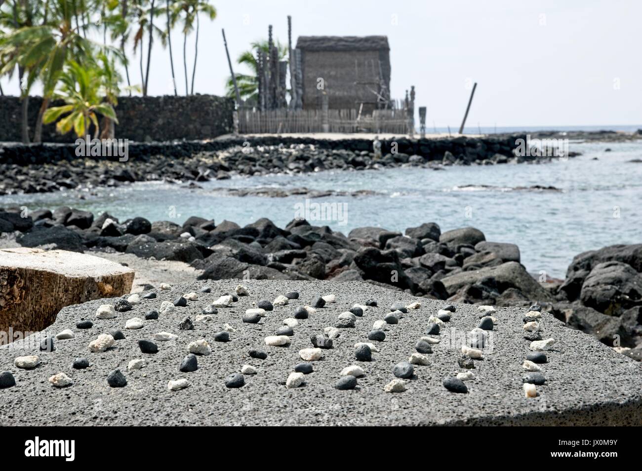 Ancient checkers like gaame board at Pu'uhonua O Honaunau, National ...
