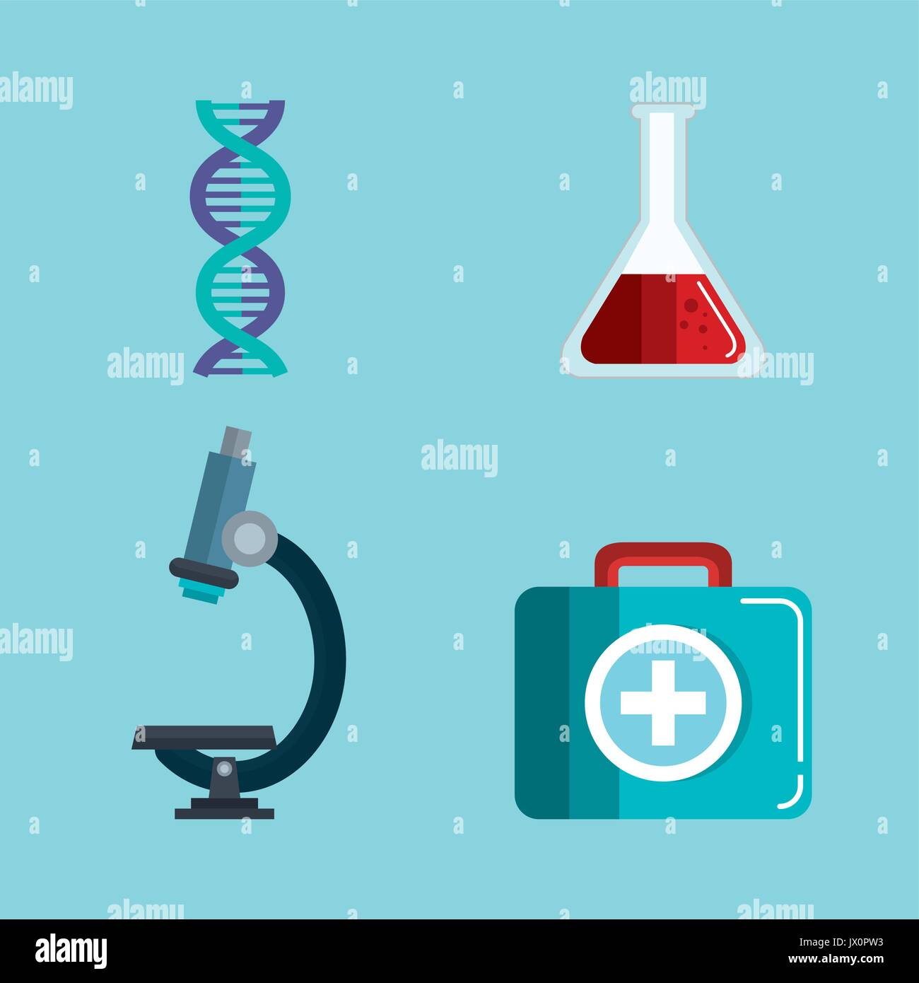 Medical science related objects over blue background vector ...