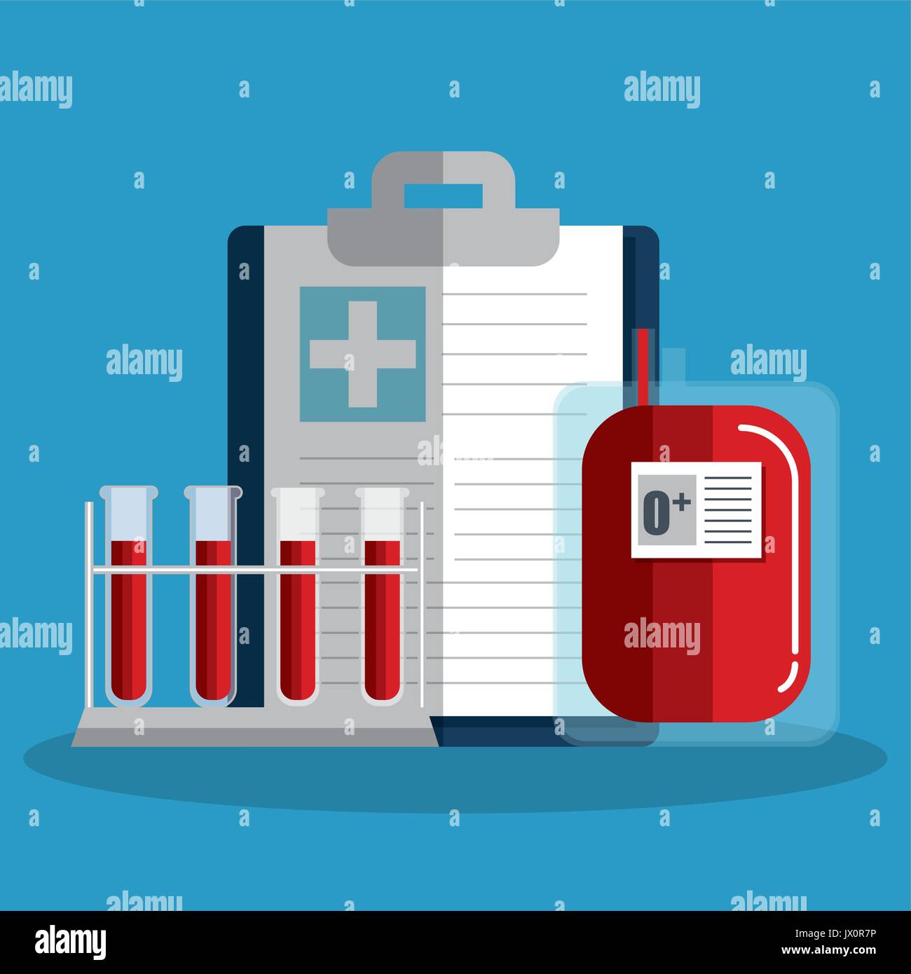 Medical analysis design with clipboard testing tube and blood unit over ...