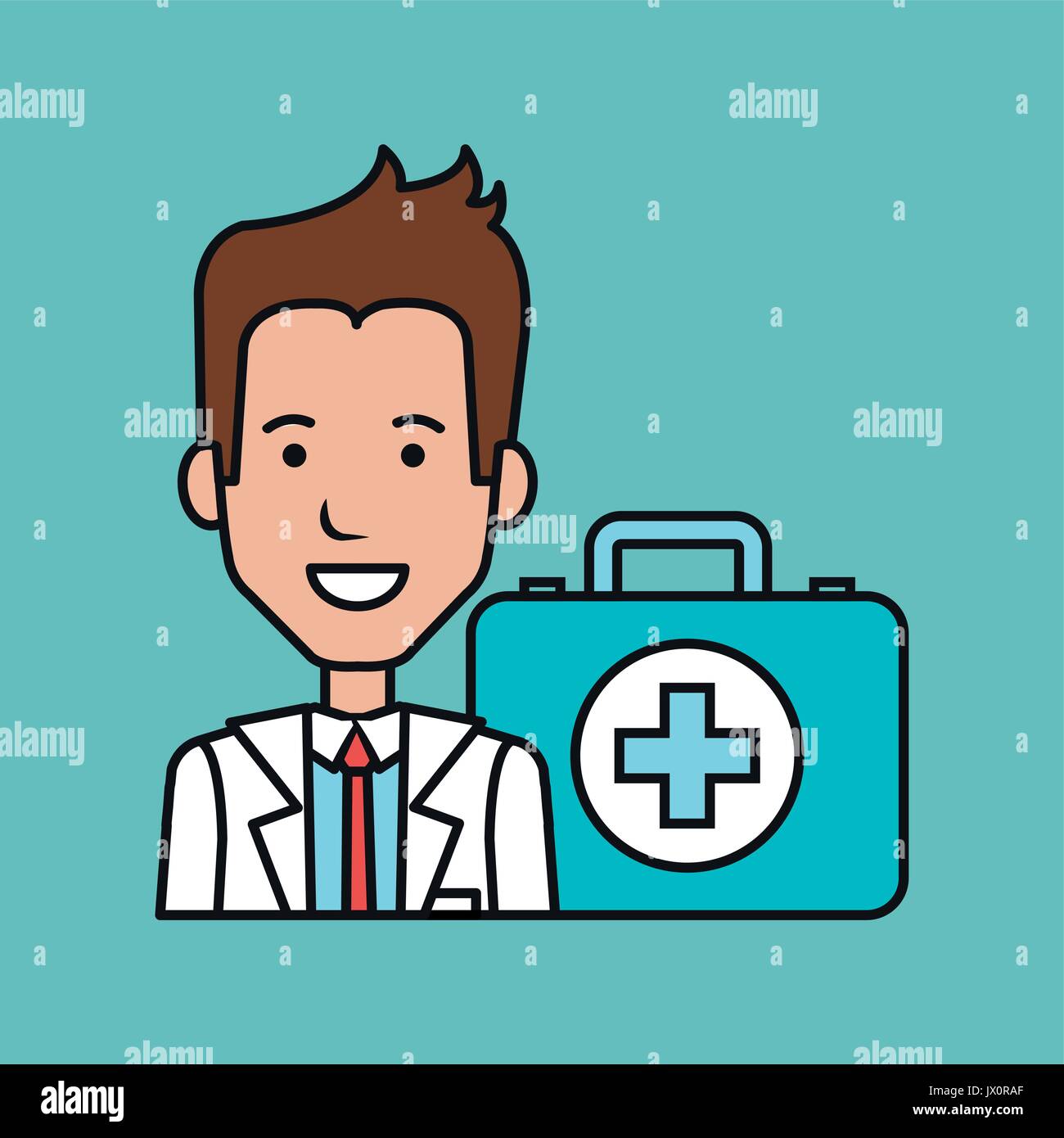 cartoon doctor man with kit first aid medical vector illustration Stock ...