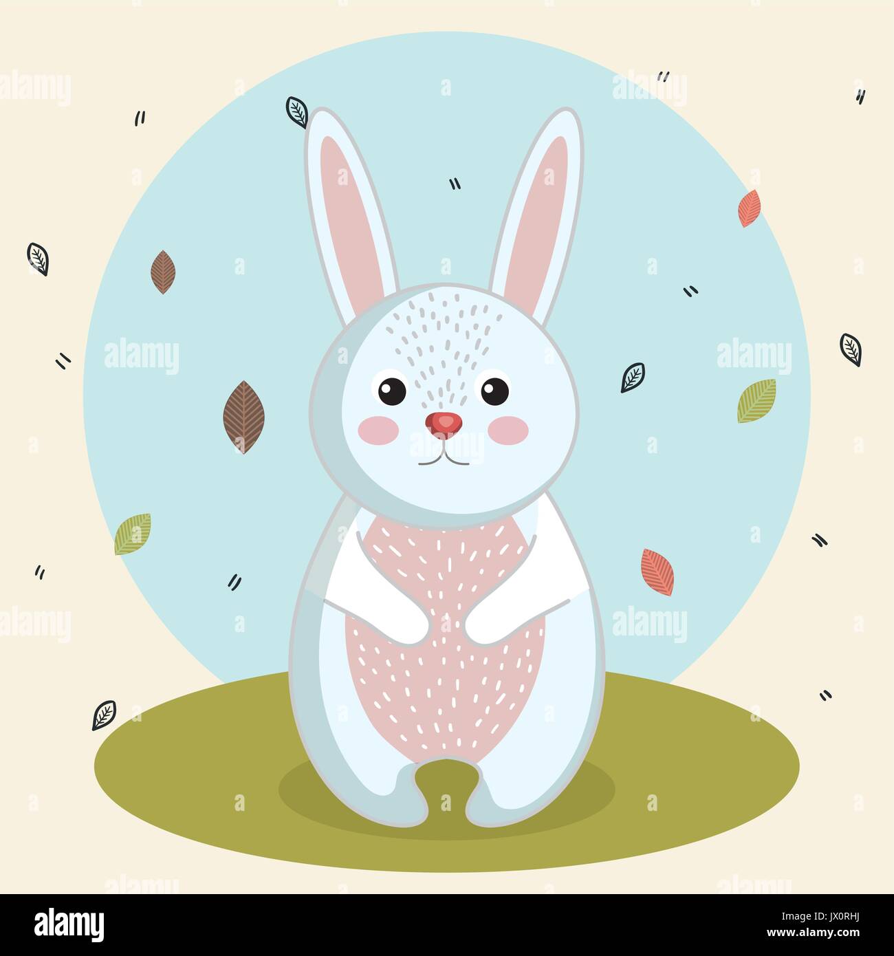 cartoon rabbit wild animal with falling leaves landscape nature vector ...
