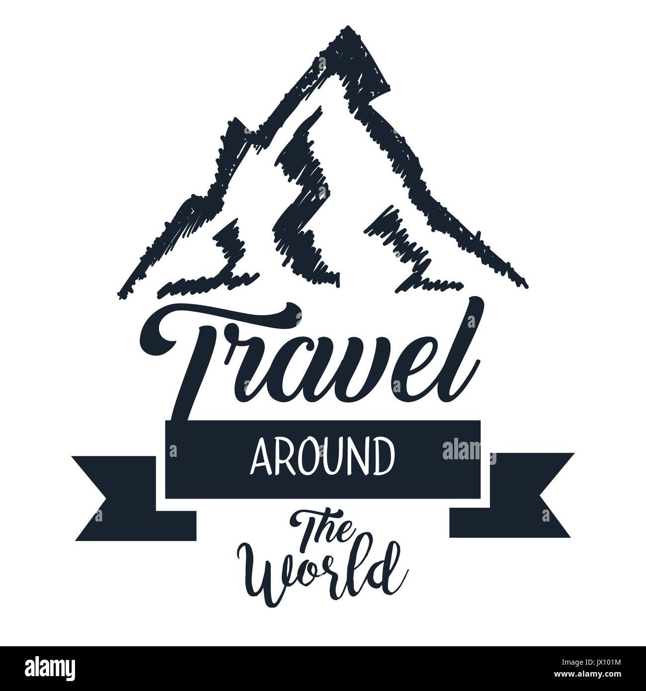 travel around the world card with hand drawn lettering phrase vector ...