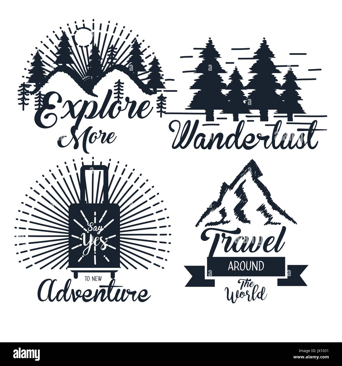 journey label set travel explore adventure symbol lettering vector ...