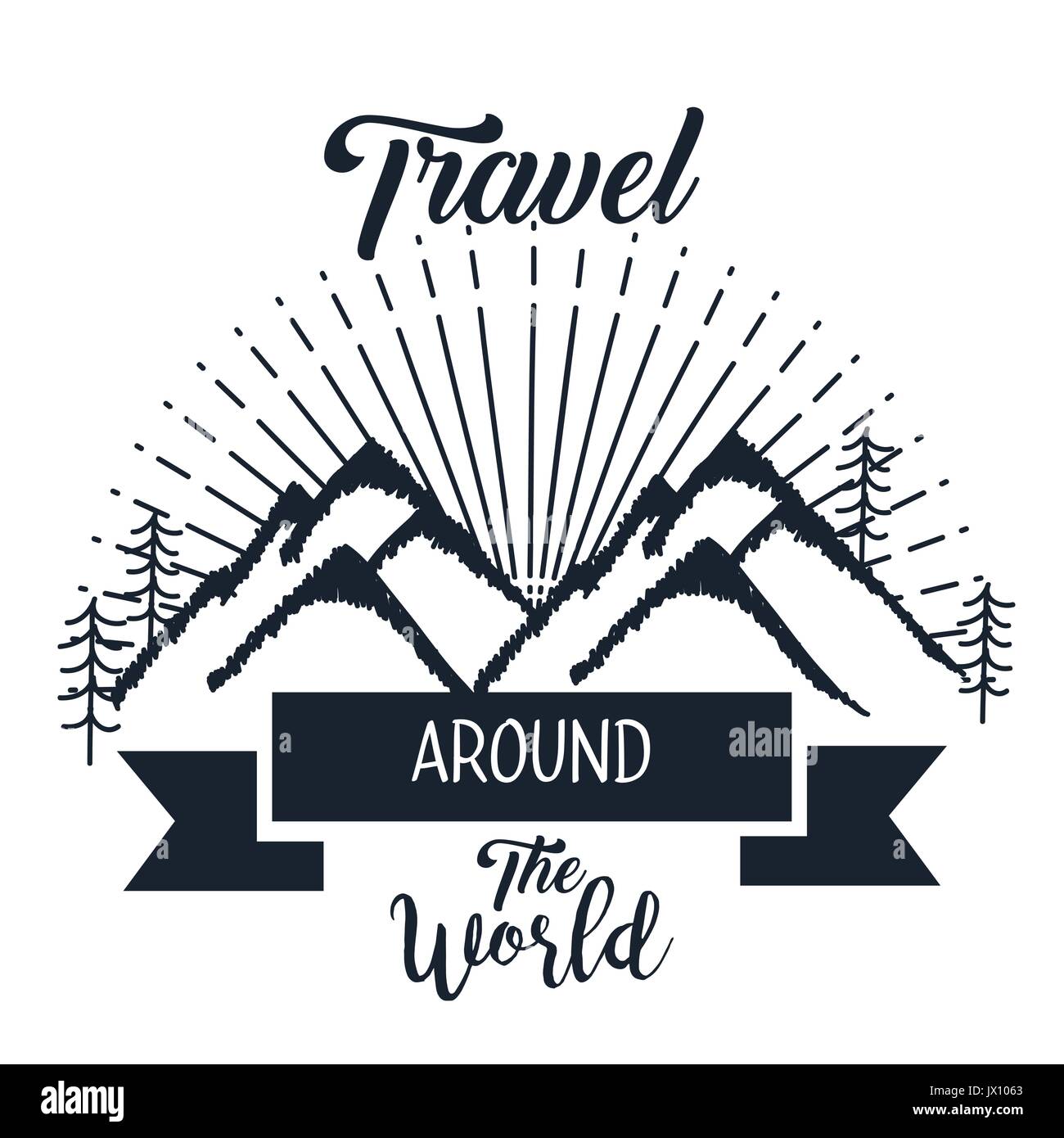 travel around the world card with hand drawn lettering phrase vector ...