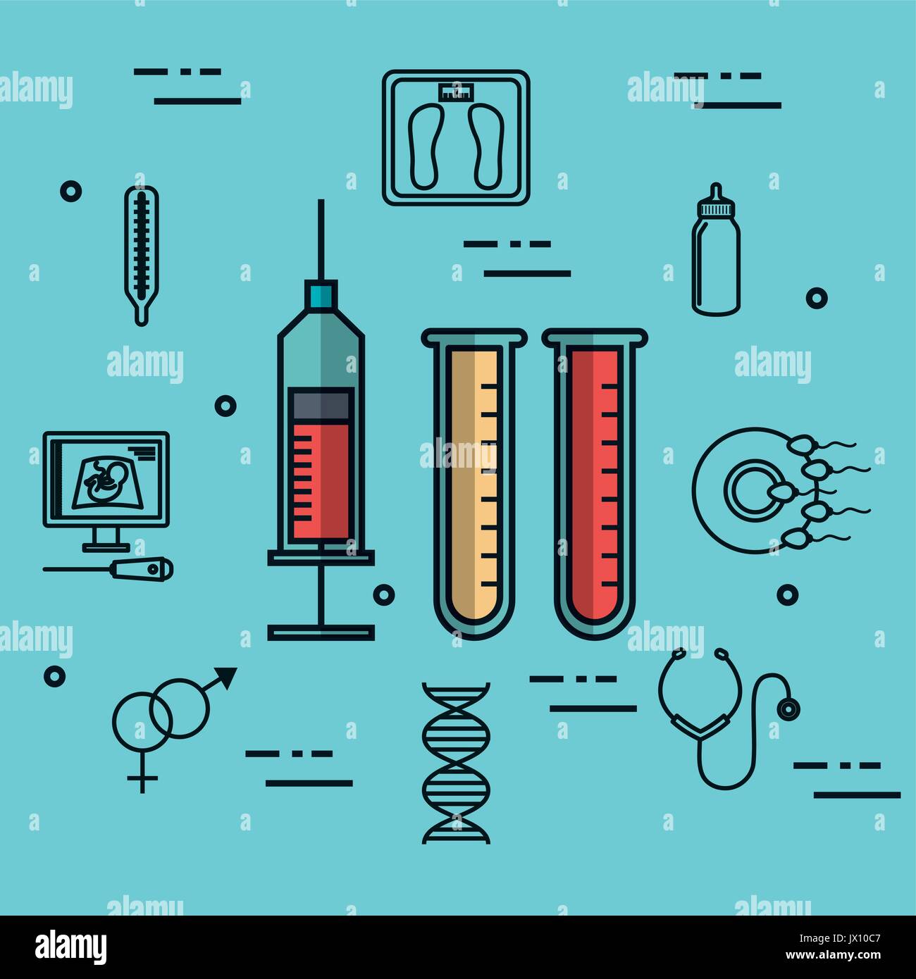 pregnancy medical syringe and test tube blood laboratory vector ...