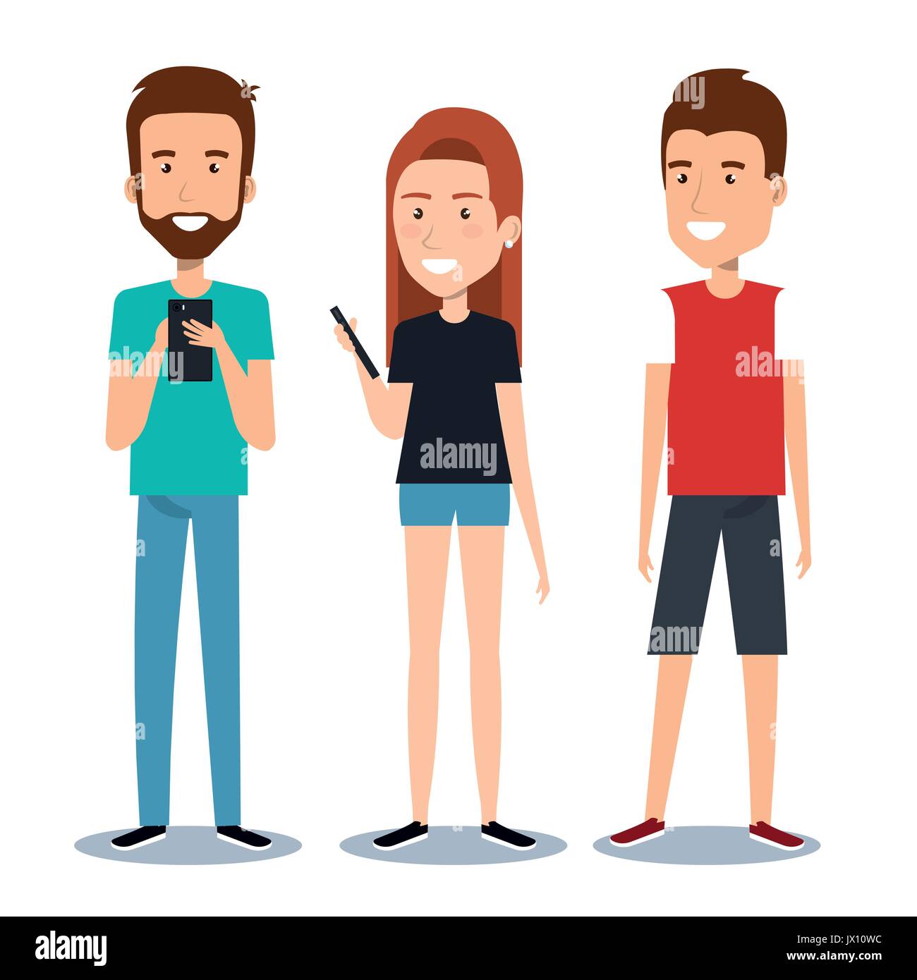 group of different young using mobile phones socializing on internet ...