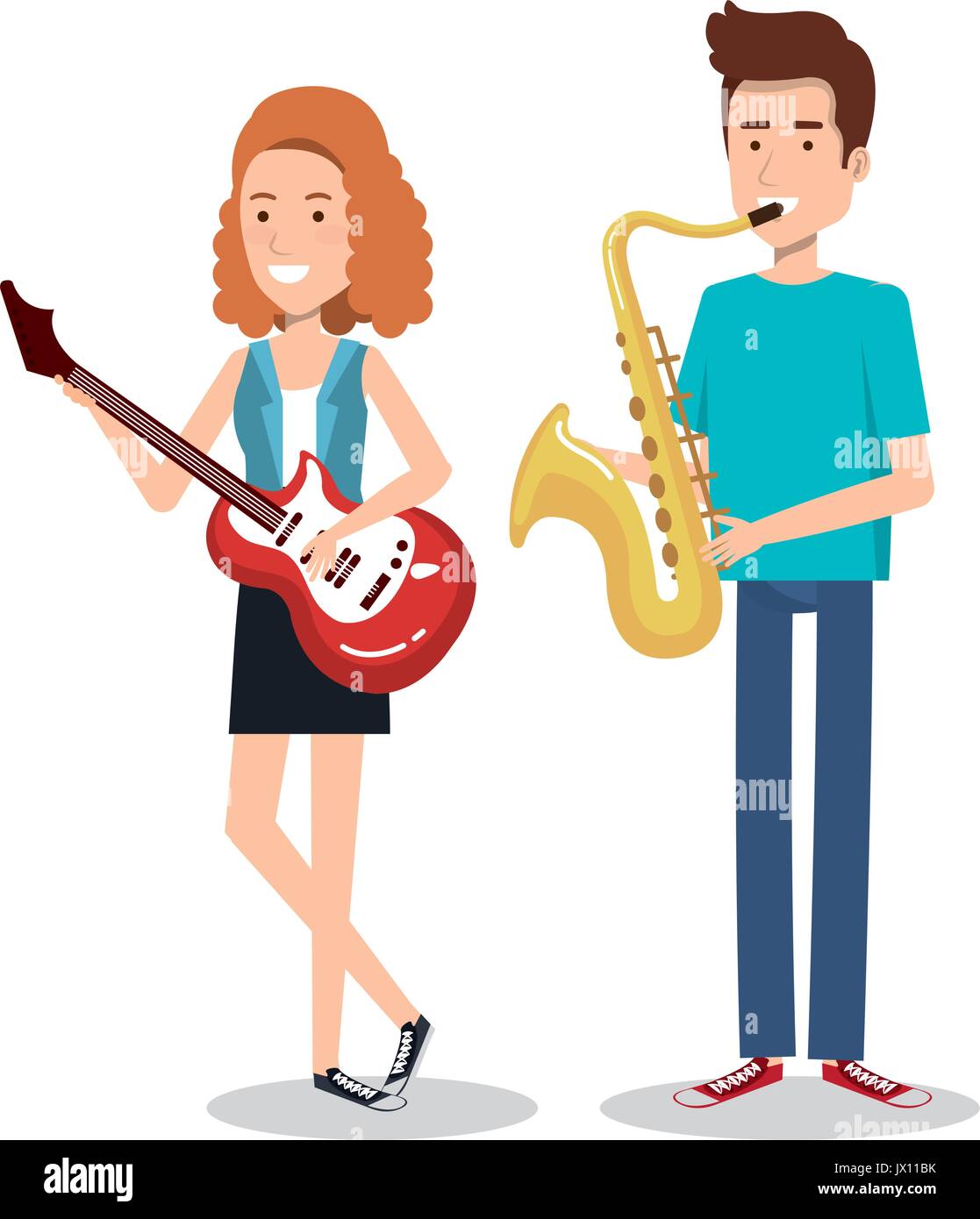 couple musicians playing musical instruments vector illustration Stock ...