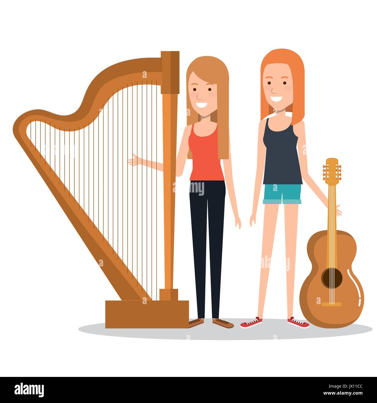 girls playing musical instruments together vector illustration Stock ...