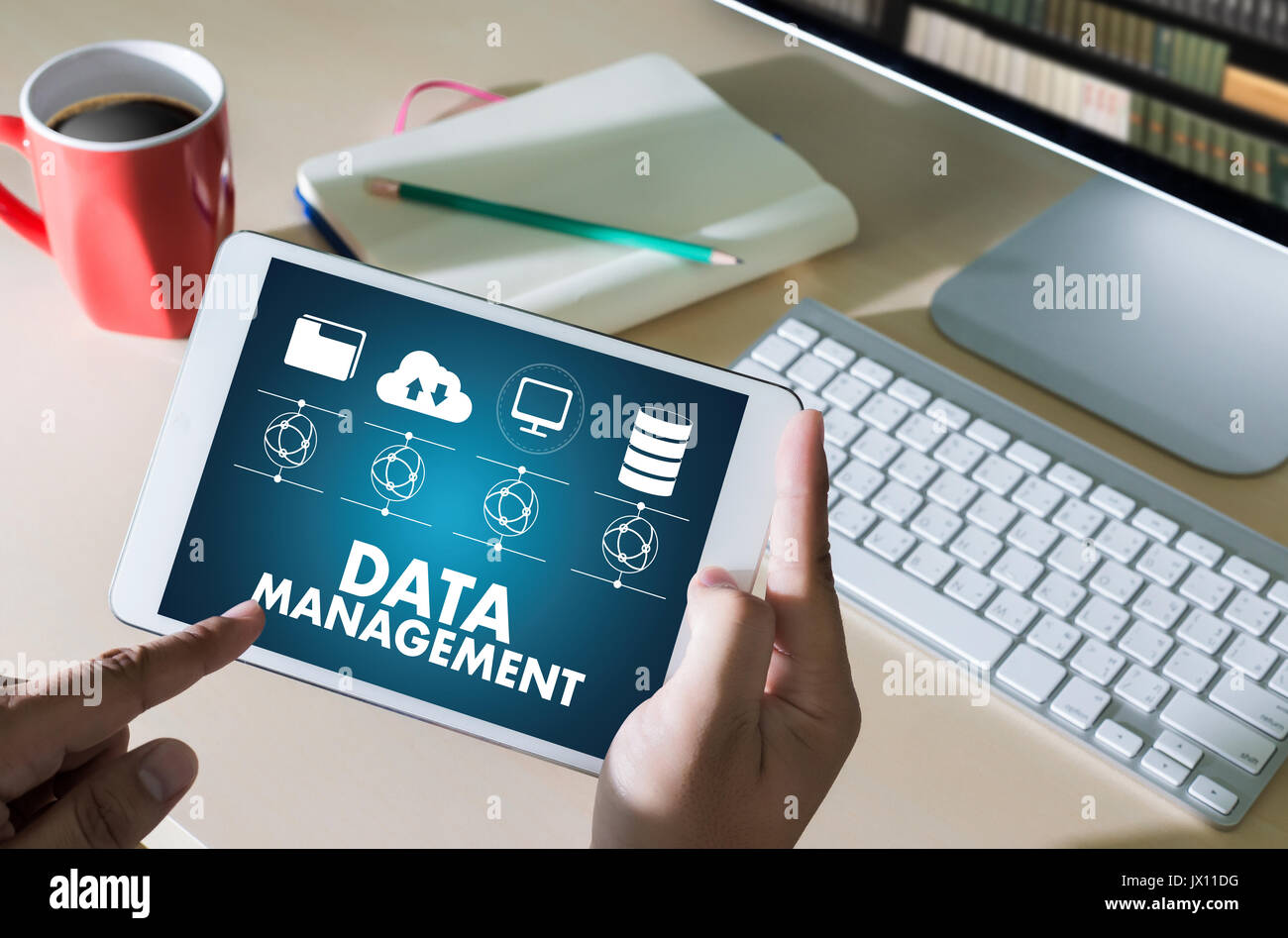 DATA MANAGEMENT File Database Cloud Network technology concept Stock ...