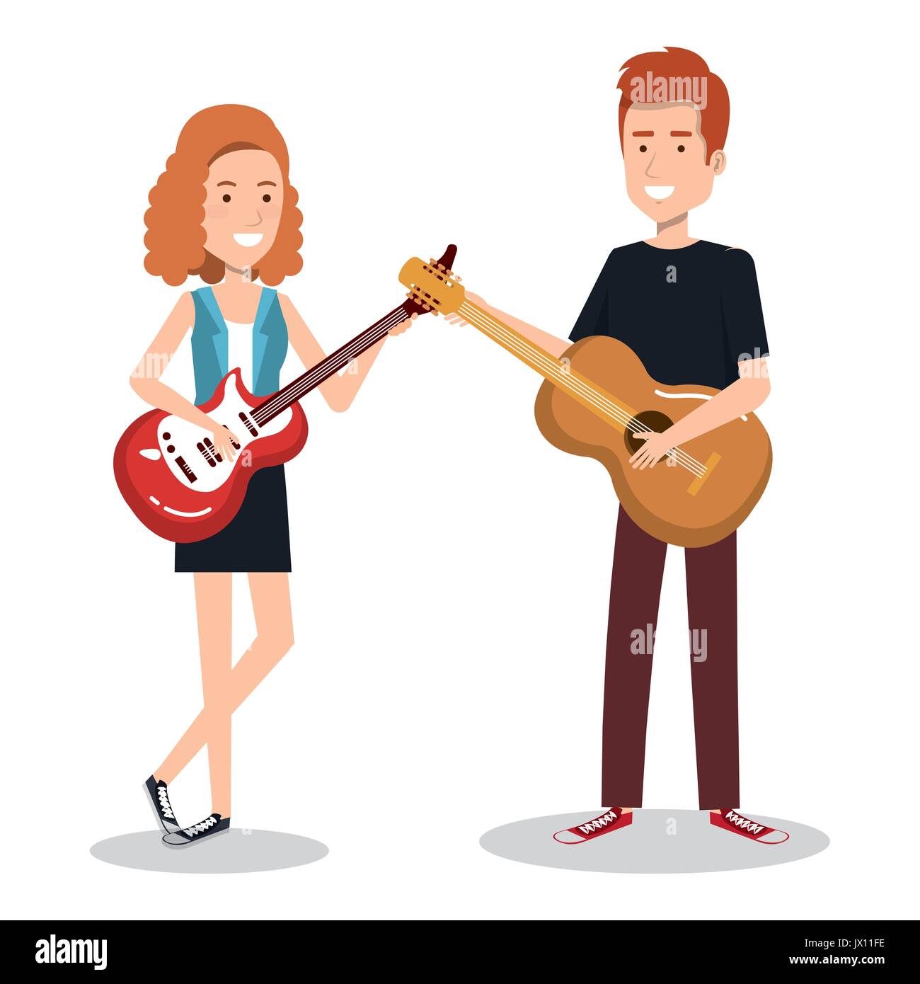 couple musicians playing musical instruments vector illustration Stock ...