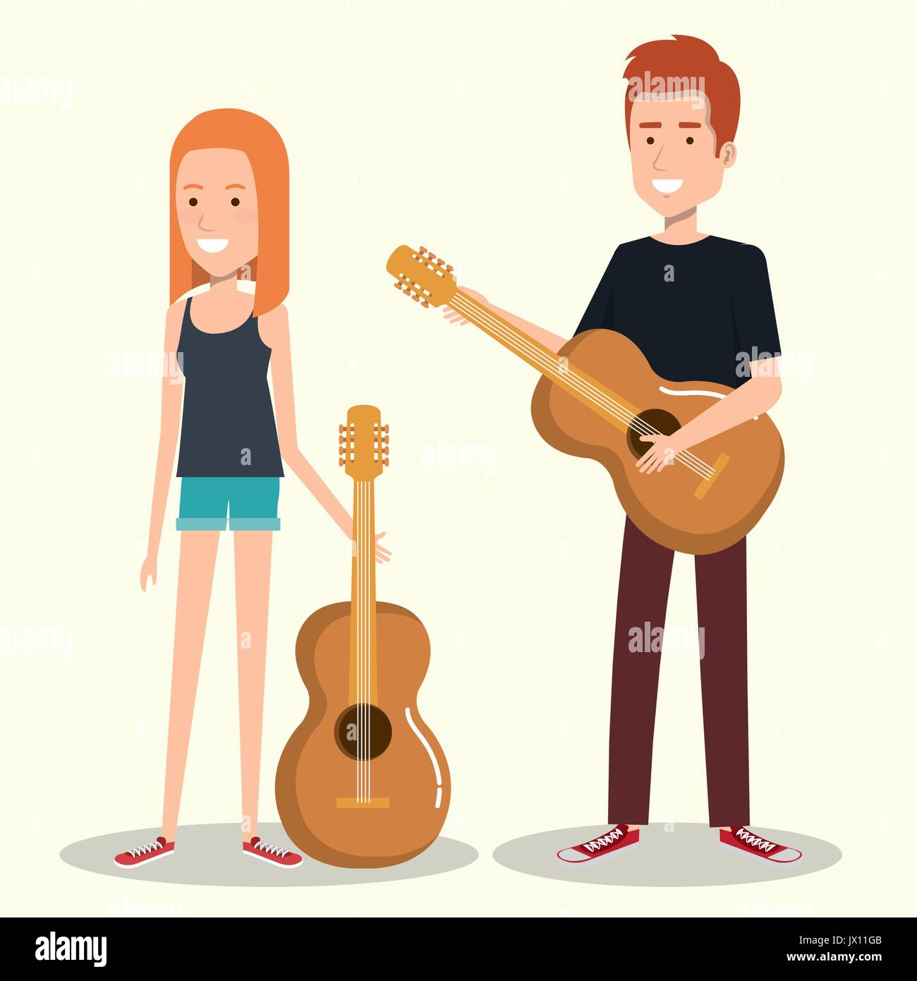 couple musicians playing musical instruments vector illustration Stock ...