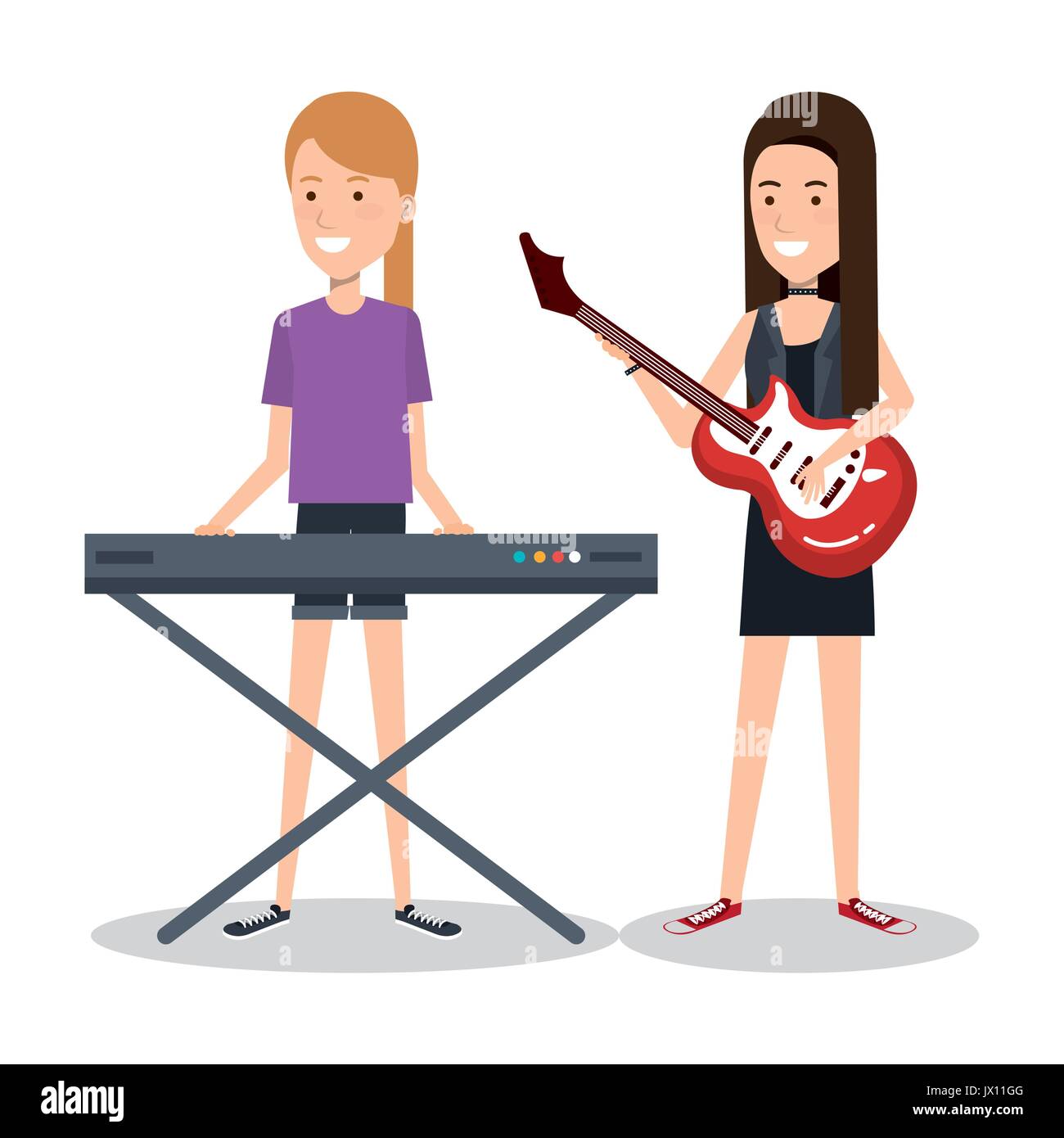 Two girls playing musical instruments Stock Vector Images - Alamy