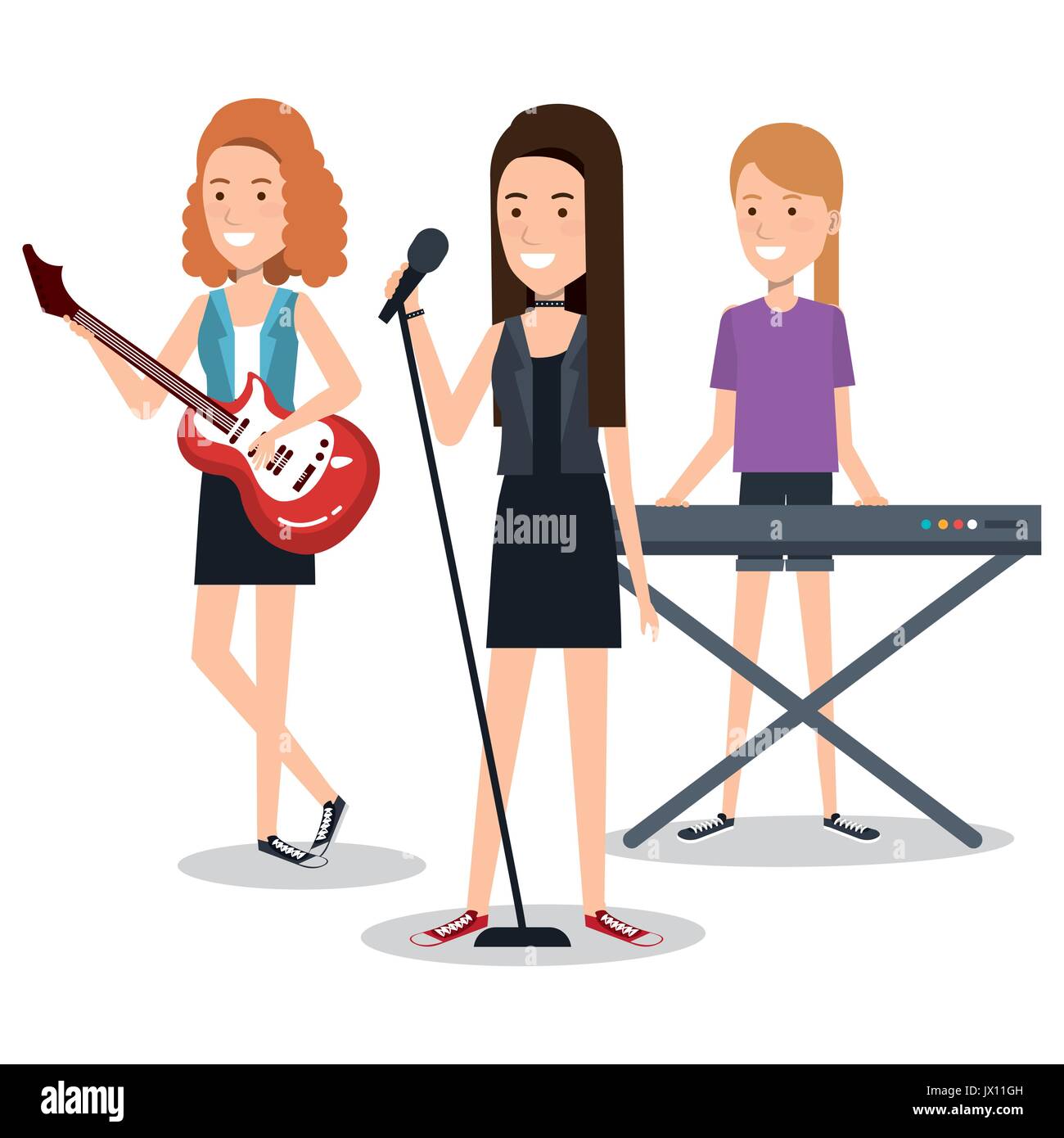 band of musicians girls playing musical instruments vector illustration ...