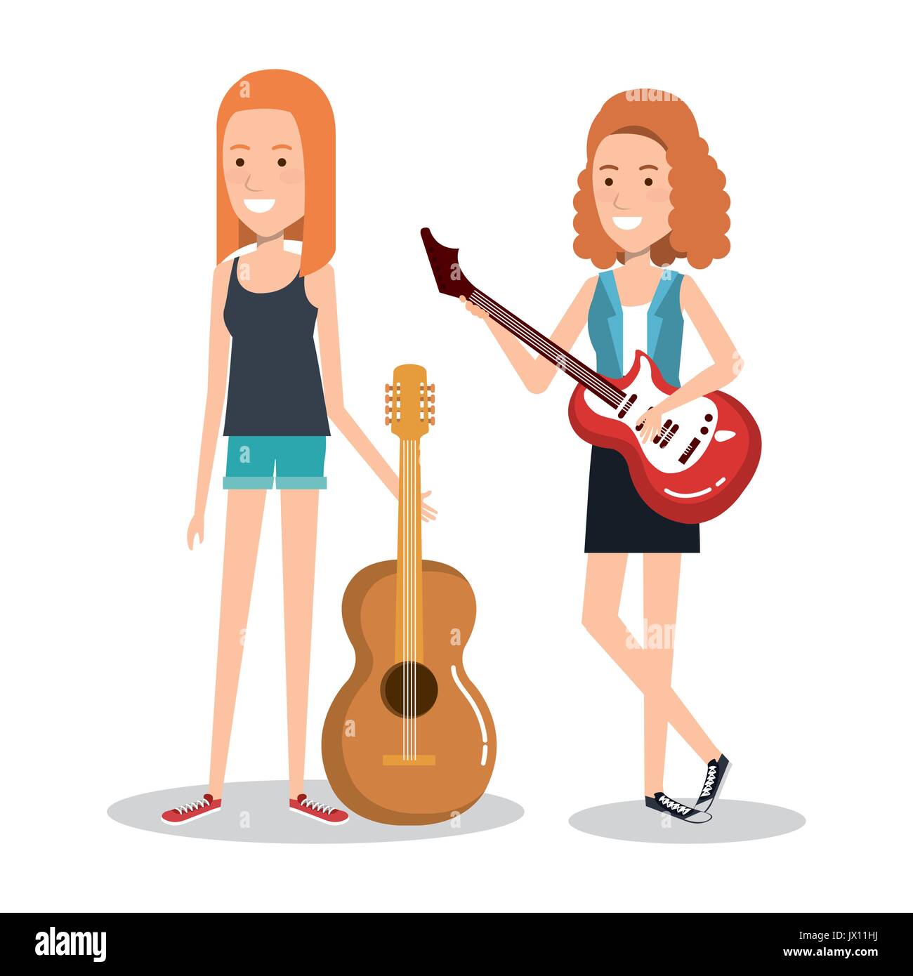 girls playing musical instruments together vector illustration Stock ...