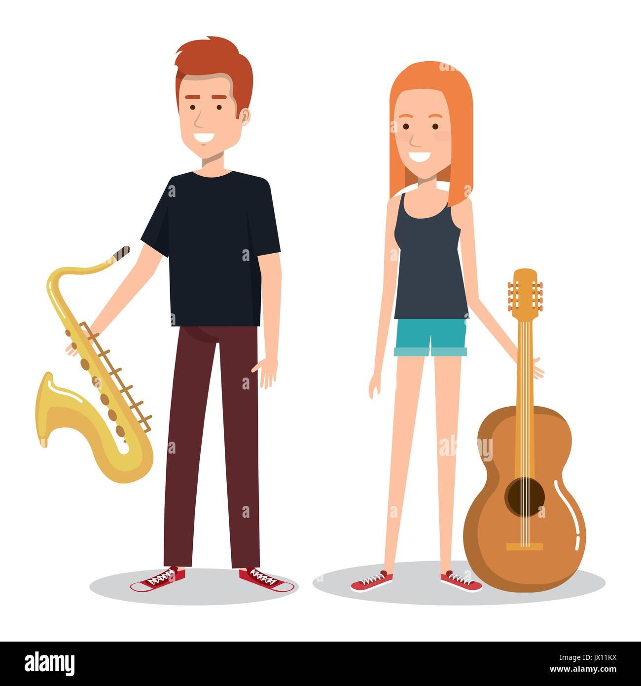 couple musicians playing musical instruments vector illustration Stock ...
