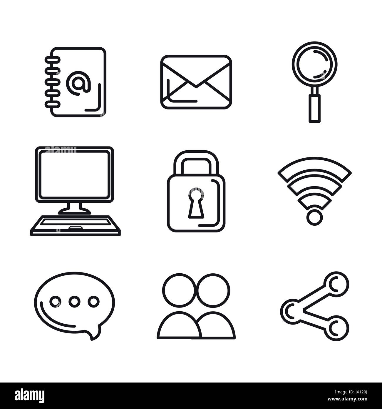 Social Media Network Communication Outline Icons Vector Illustration Stock Vector Image And Art