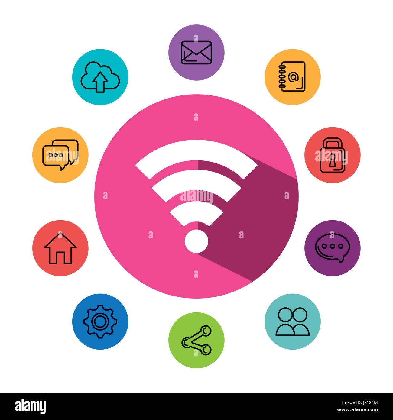 wifi signal symbol with social media concept vector illustration Stock ...